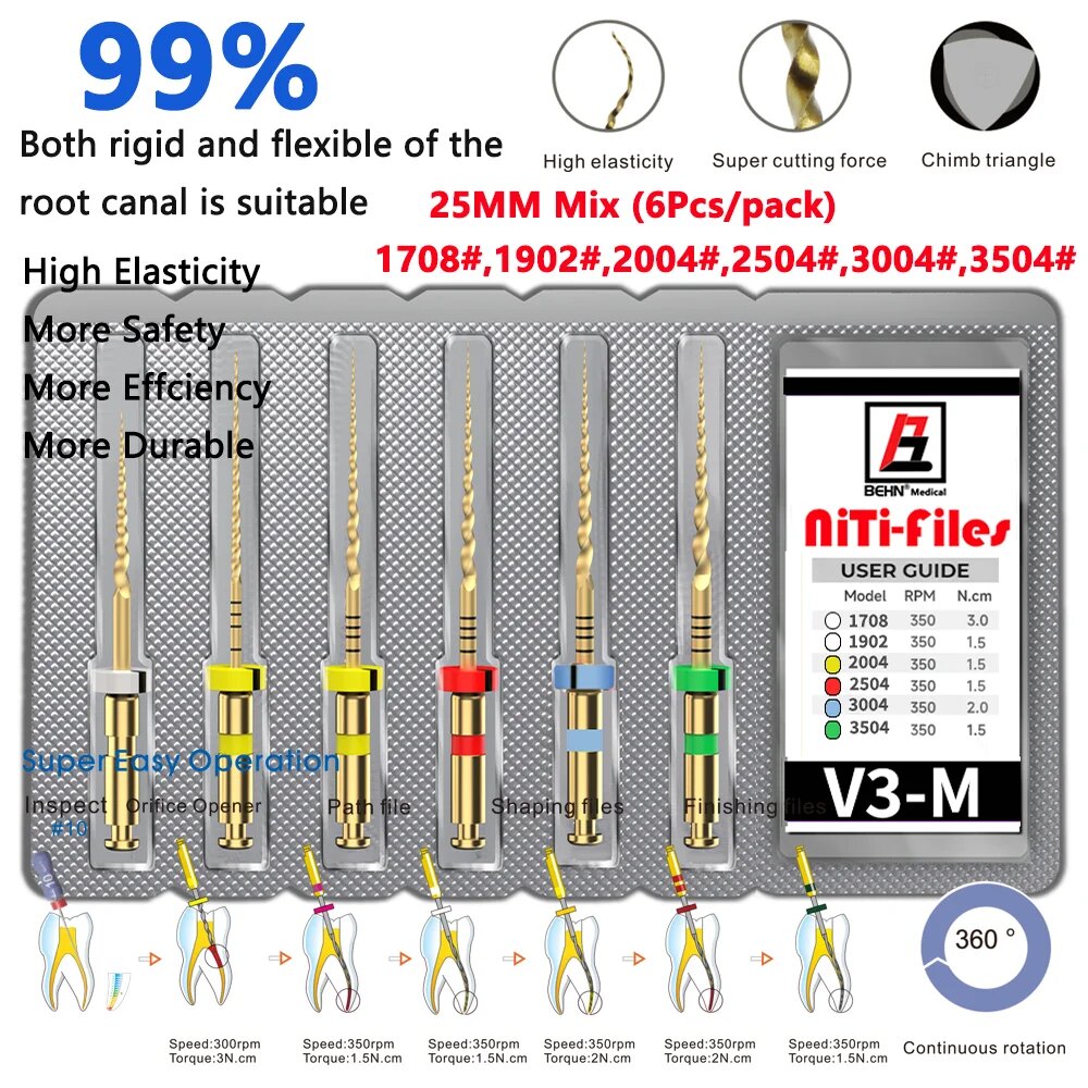 Стоматологические файлы RAISYOU V3-M, 21 мм, Mix, Цвет: M0.4-G