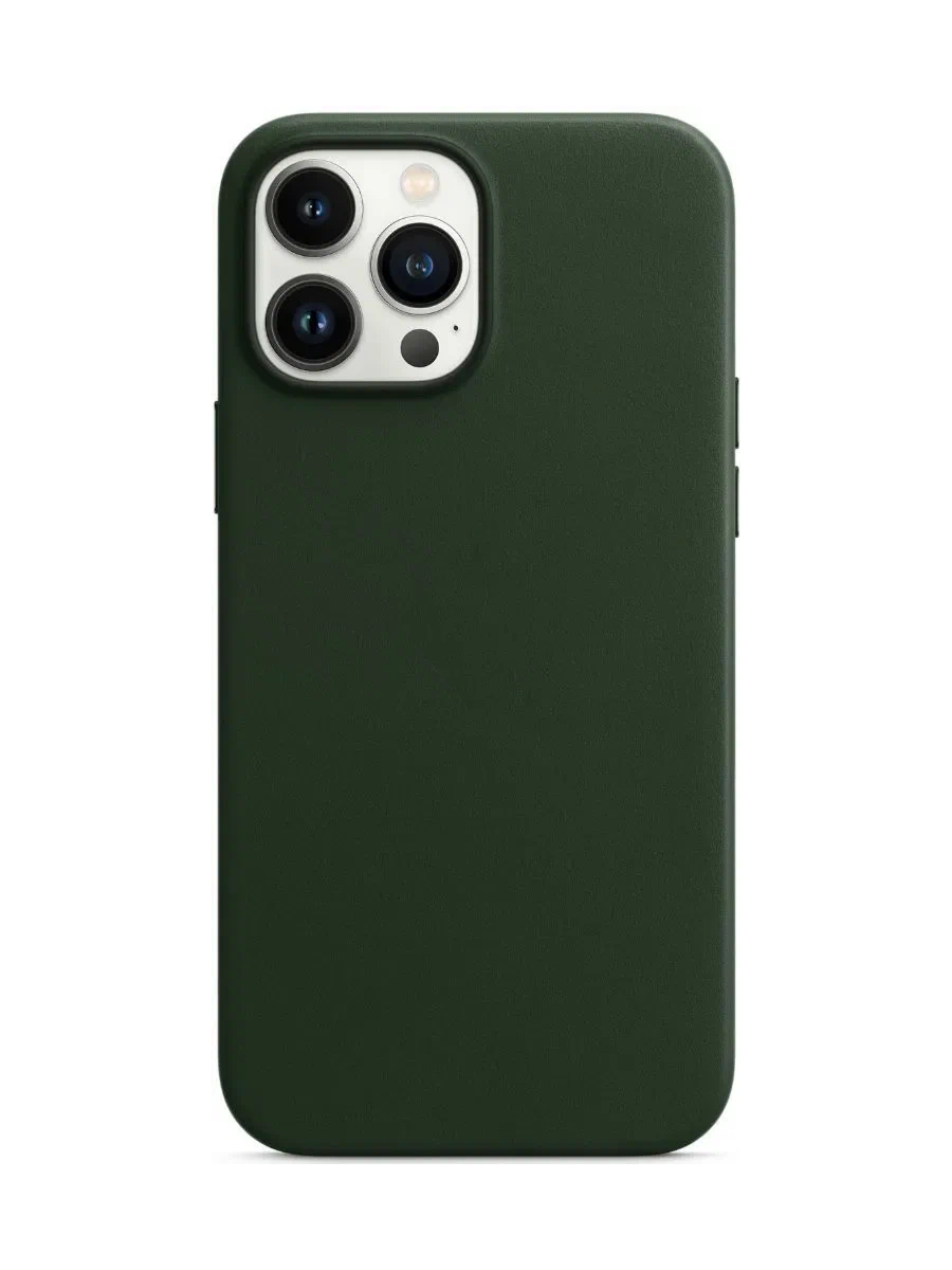 Кожаный чехол Магсейф для iPhone 13 Pro Sequoia Green / Анимация NFC / Leather Case для Айфон 13 Про / Зелёный