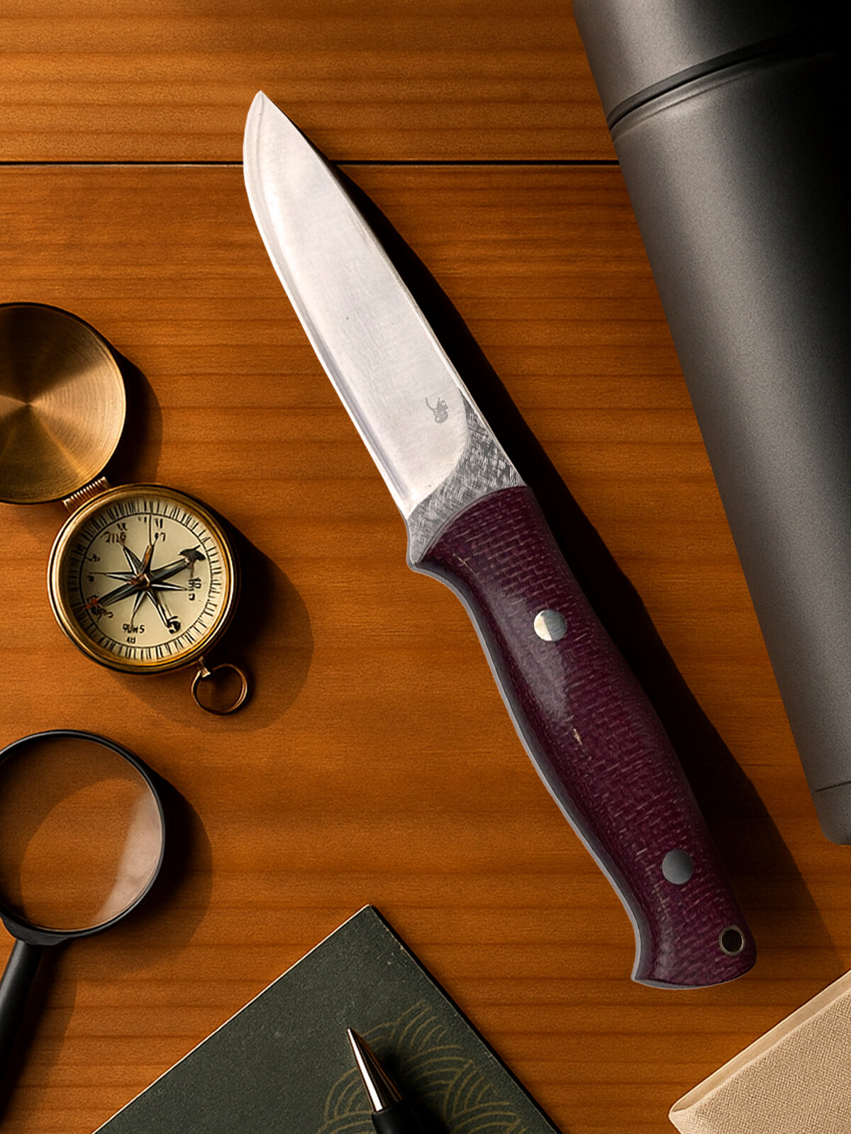 Нож Туристический Takahashi Toshiyuki (TT-2401), длина лезвия 10,5 см, Сталь VG-10, рукоять микарта, чехол кожа, Япония