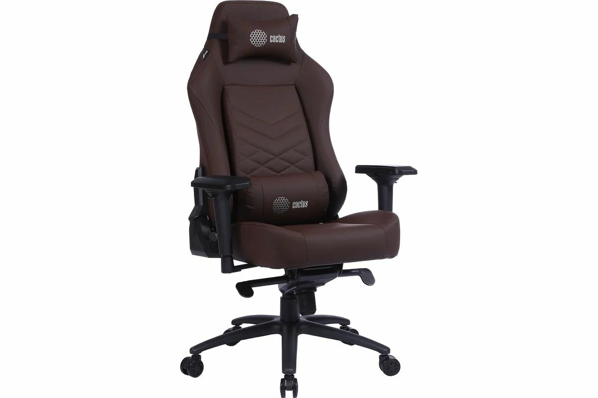 Игровое кресло CACTUS CS-CHR-0112BR коричневый, экокожа, с подголовником, крестовина сталь 1660795