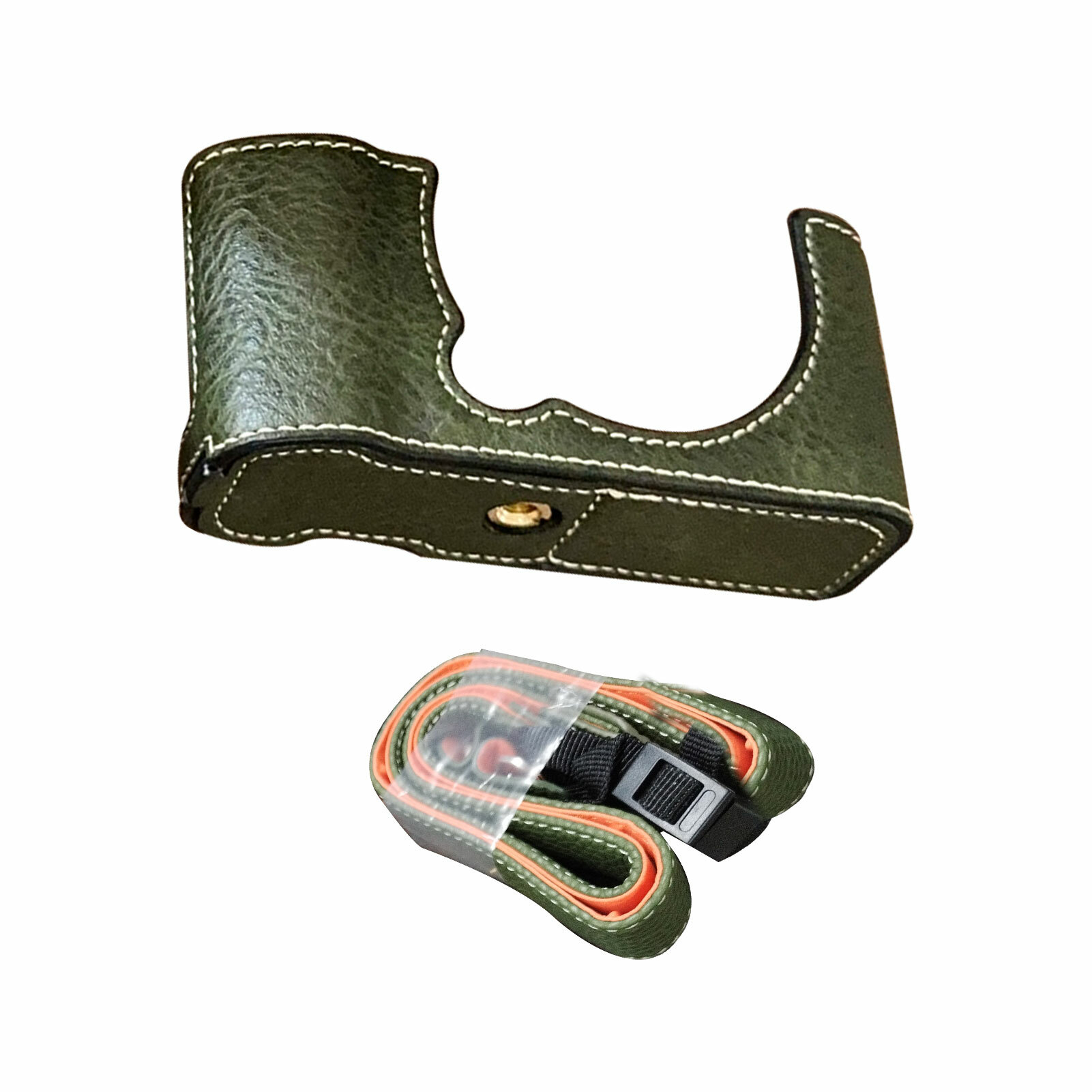 Camera Half Case PU Leather Anti-Scratch Camera Carry Case with Shoulder Strap Compatible with Fujifilm X-M5 Green