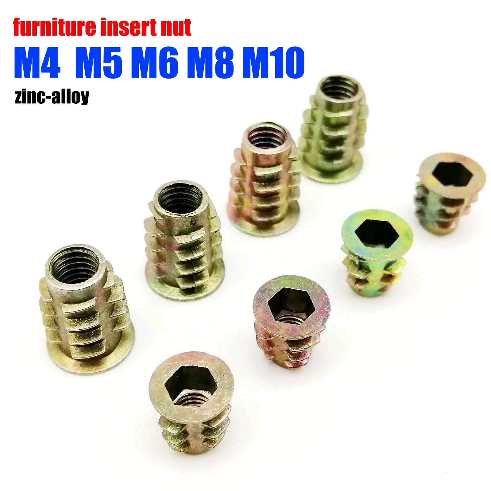 10 шт. M4 M5 M6 M8 M10 Шестигранная головка из цинкового сплава с резьбой для детской кровати, стула, стола, встроенная вставная гайка E-Nut