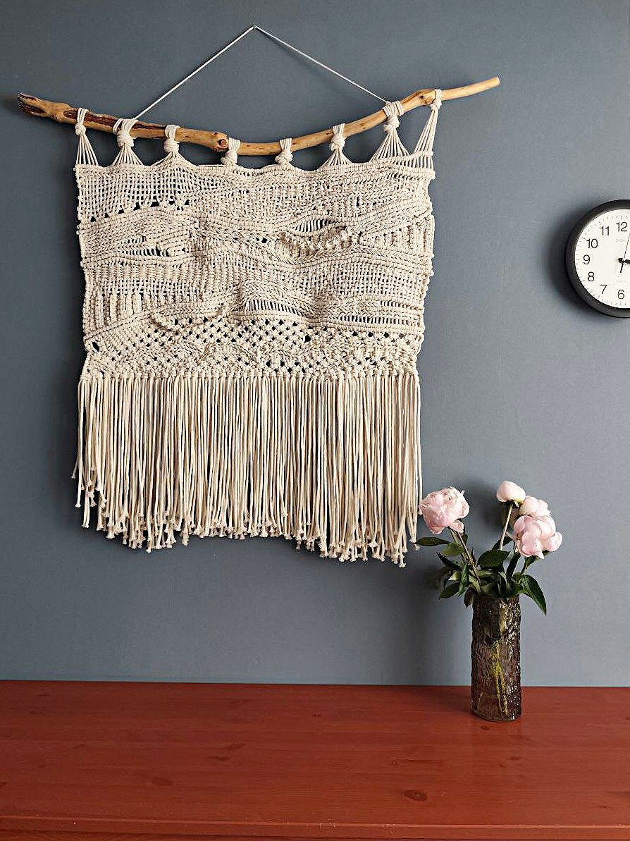 Панно макраме с элементами ткачества, хлопковый шнур и веревка, размер 130*113см