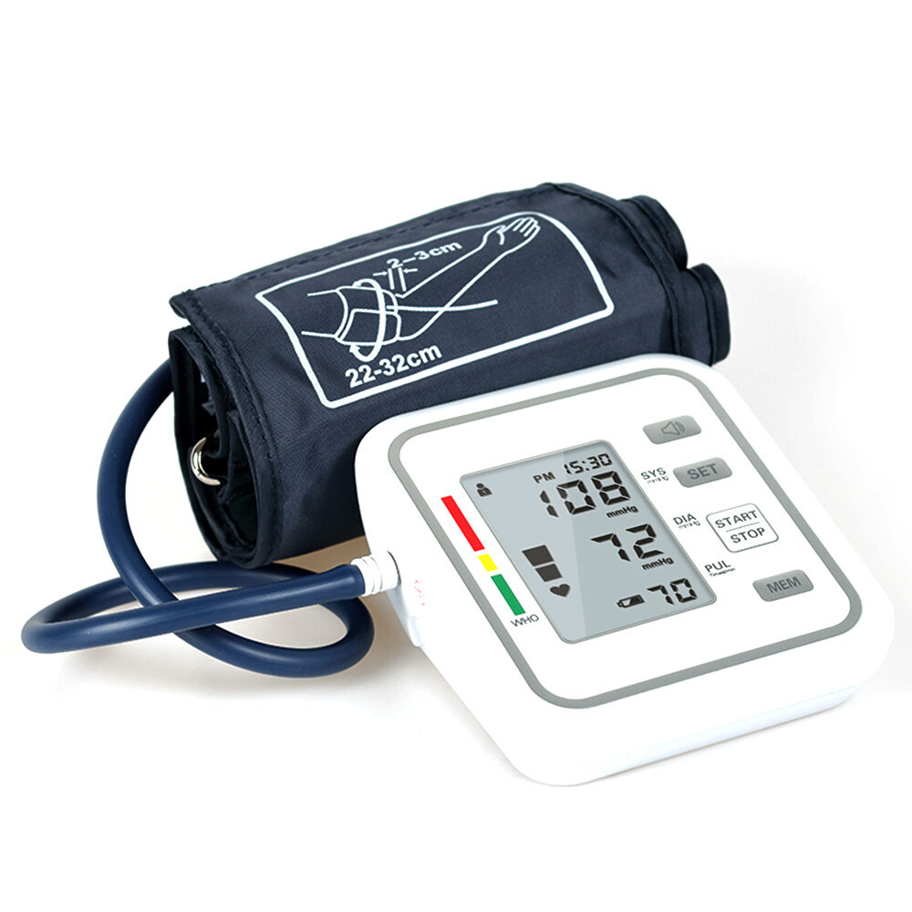 Тонометр автоматический электронный нарукавный с большим ЖК-дисплеем цифровой интеллектуальный измеритель давления, материал ABS+PC, цвет серебристый белый (выбор), тип 2 типов (выбор), измерение давления 0~280ммртст (0~37.3кпа), пульса 40~195 раз/мин,
