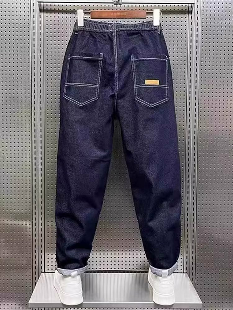 Тренд RONG CH Мужские Джинсы Кроп Корейские Слим Стиральные Потертые Уличные Деним, Размер_32