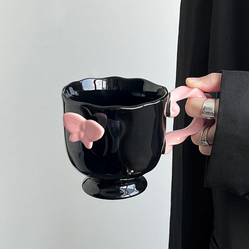 Кружка в стиле ретро с бабочкой, художественная кружка, высококачественная керамическая кружка для офиса, идеально подходит для кофе, завтрака и овсянки.