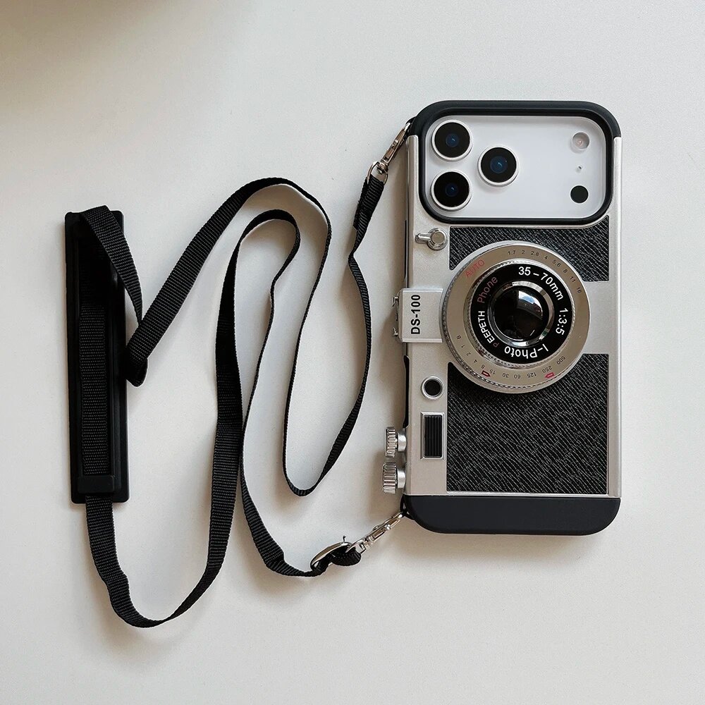 Чехол для телефона с ремешком-шнурком и узором в виде камеры для iPhone 17 16 15 Айфон 16 Про Макс