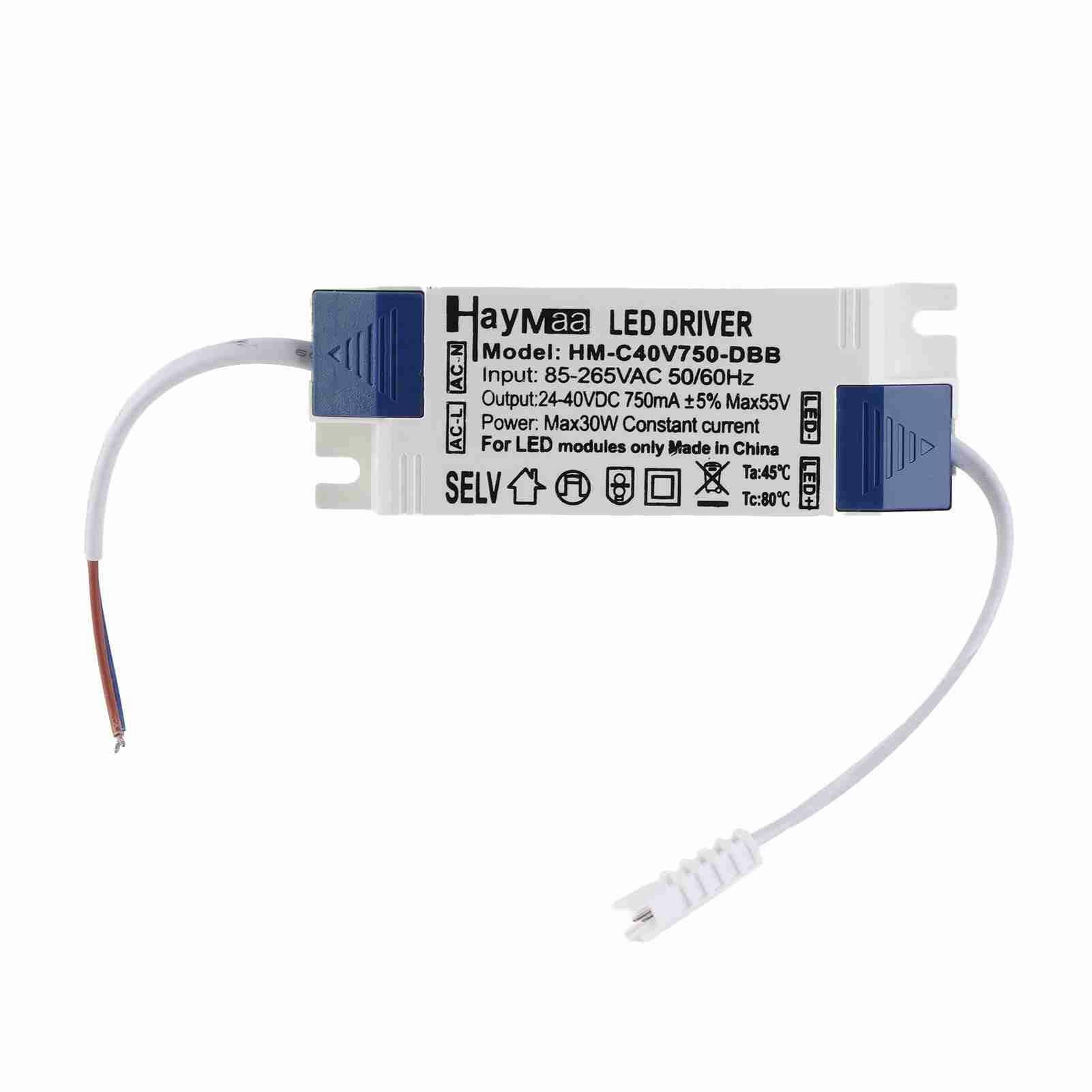Светодиодный драйвер имеет постоянный ток 750 мА при мощности 30 Вт, входное напряжение 85-265 В переменного тока и выходное напряжение 24-40 В постоянного тока.