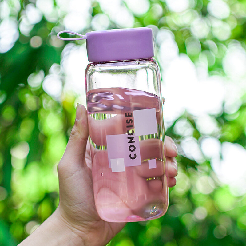 Портативная квадратная ручная кружка из пищевого пластика, 600 мл, ударопрочная, для путешествий