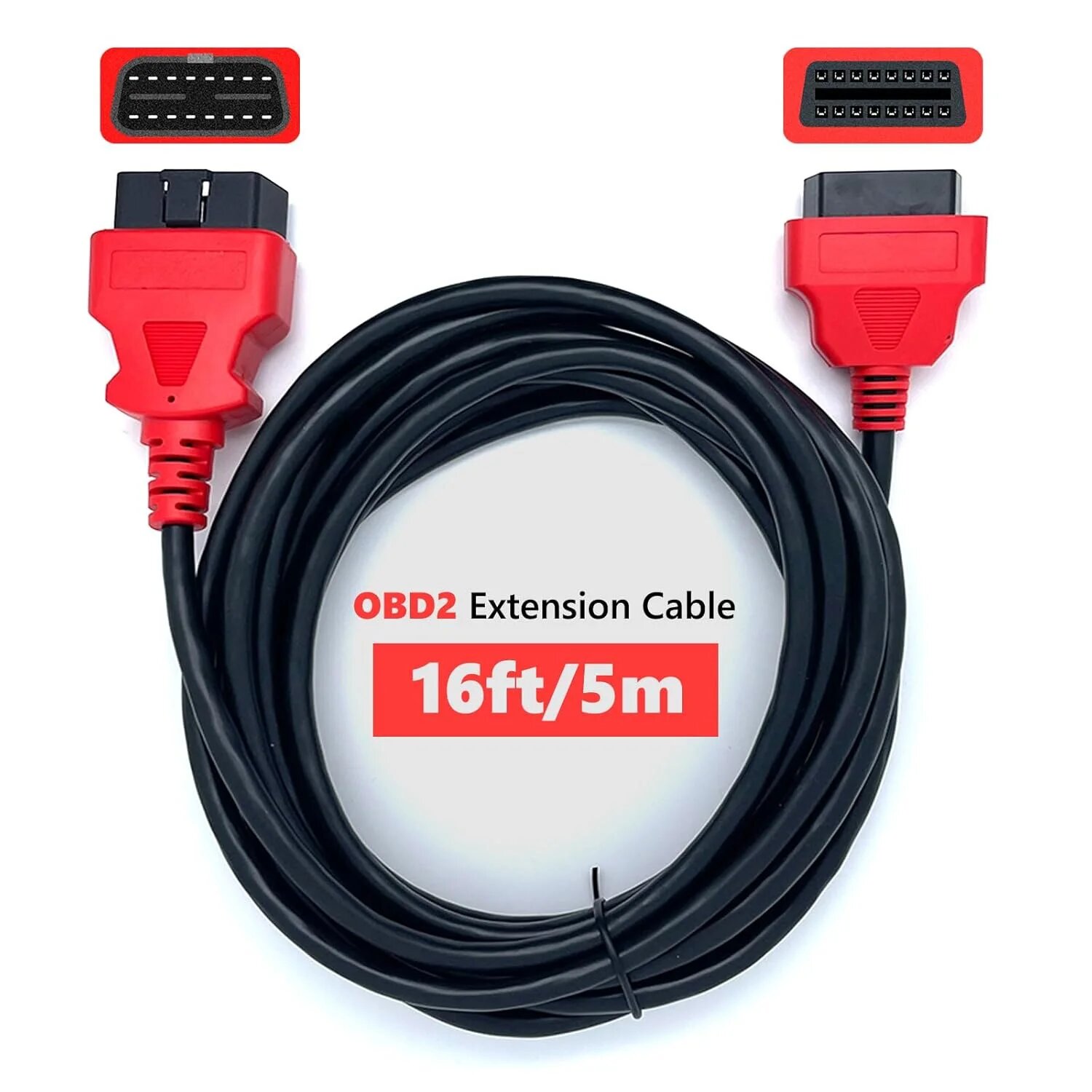 Удлинительный кабель OBD2, 10 футов/3 м, 16 футов/5 м, 33 фута/10 м, 16-контактный OBDII «папа-мама», сверхдлинный удлинитель, диагностический удлинитель, адаптер 5m cable