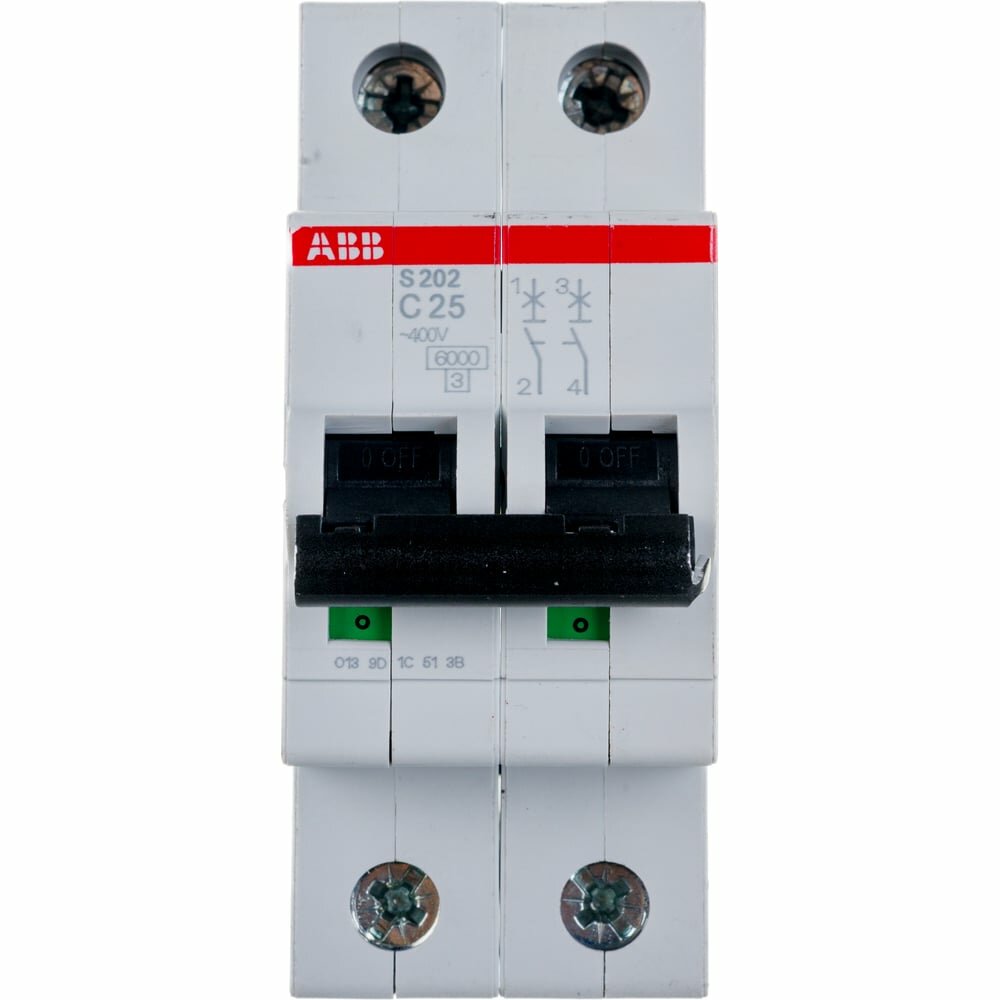 Автоматический модульный выключатель ABB 2п C S202 6кА 25А 2CDS252001R0254