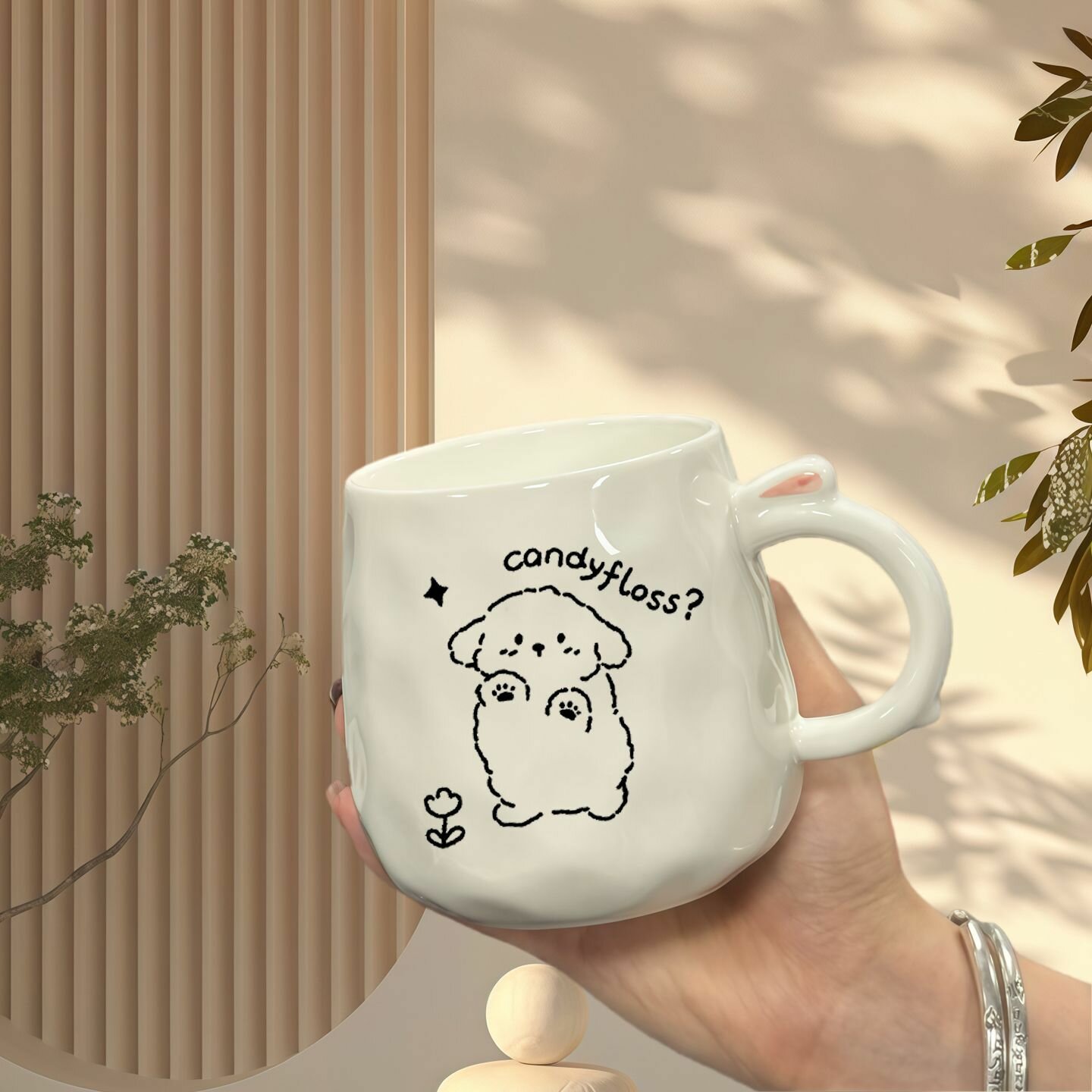 Кружка с крышкой и ложкой в виде щенка в стиле мультяшного линейного искусства, керамическая, высокая эстетика, подарок для девочек и мальчиков, значимый подарок на день рождения