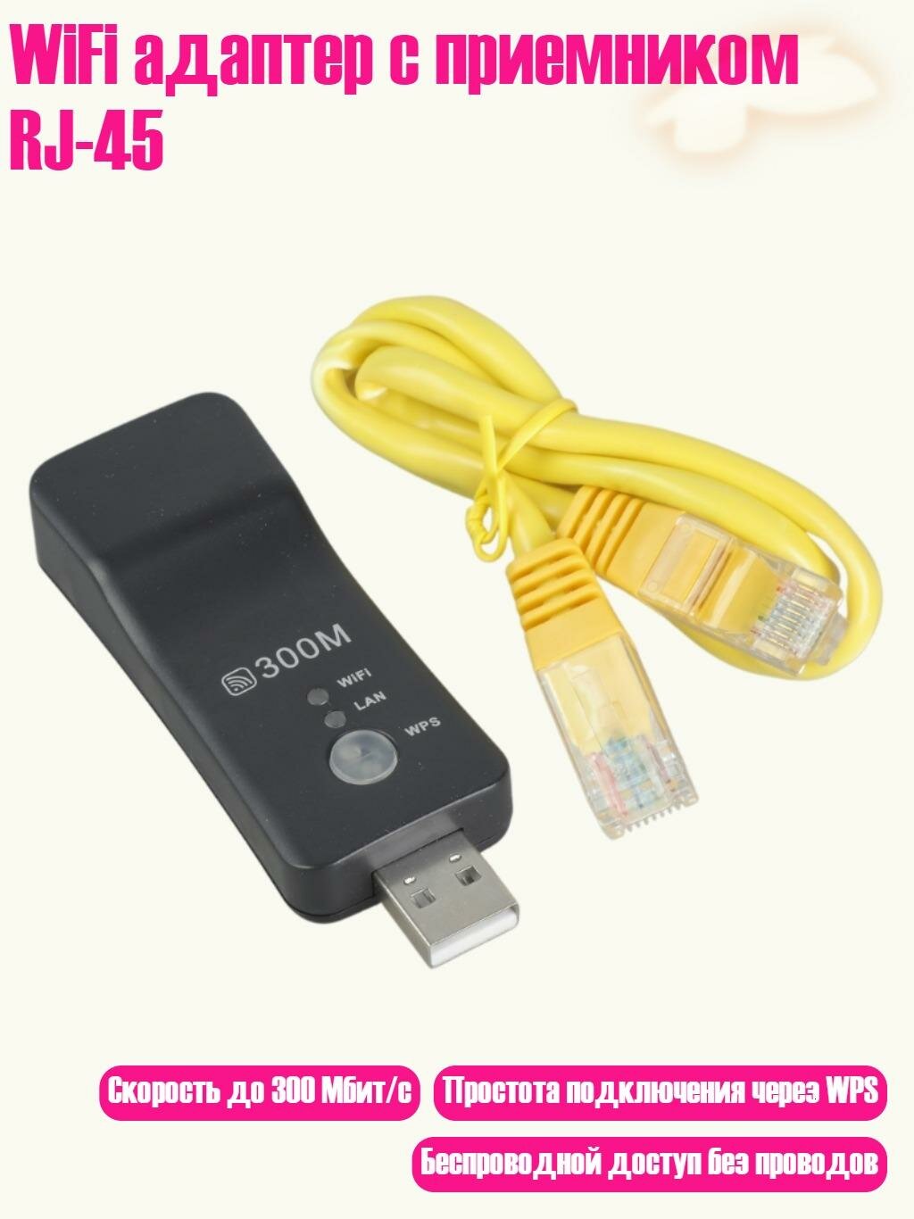 WiFi адаптер с приемником RJ-45, Черный