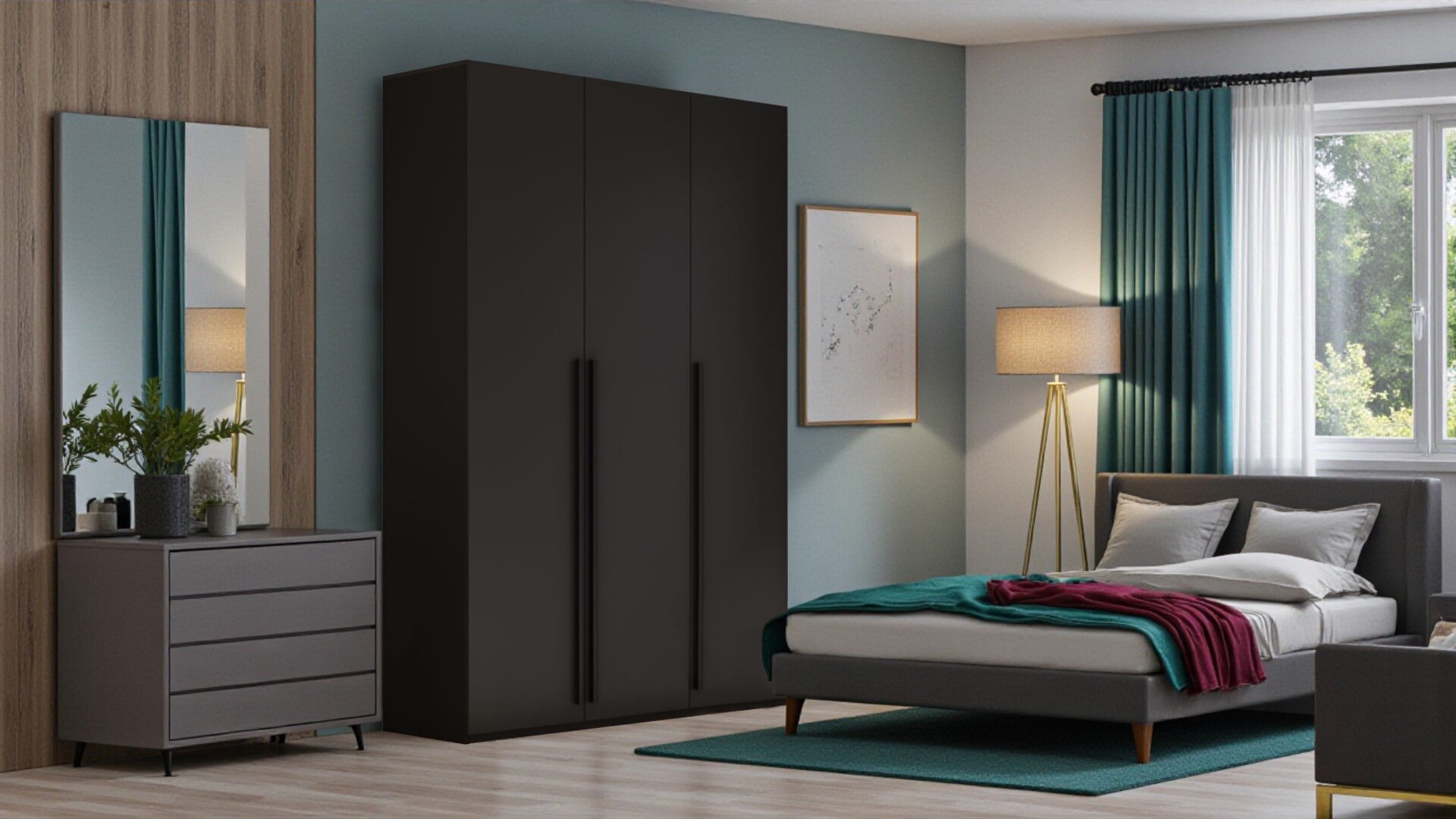 Распашной трехсекционный шкаф Лорена Пакс-3 Черныи 0190 PE NOW 120x40x200 см, черный Фиеста