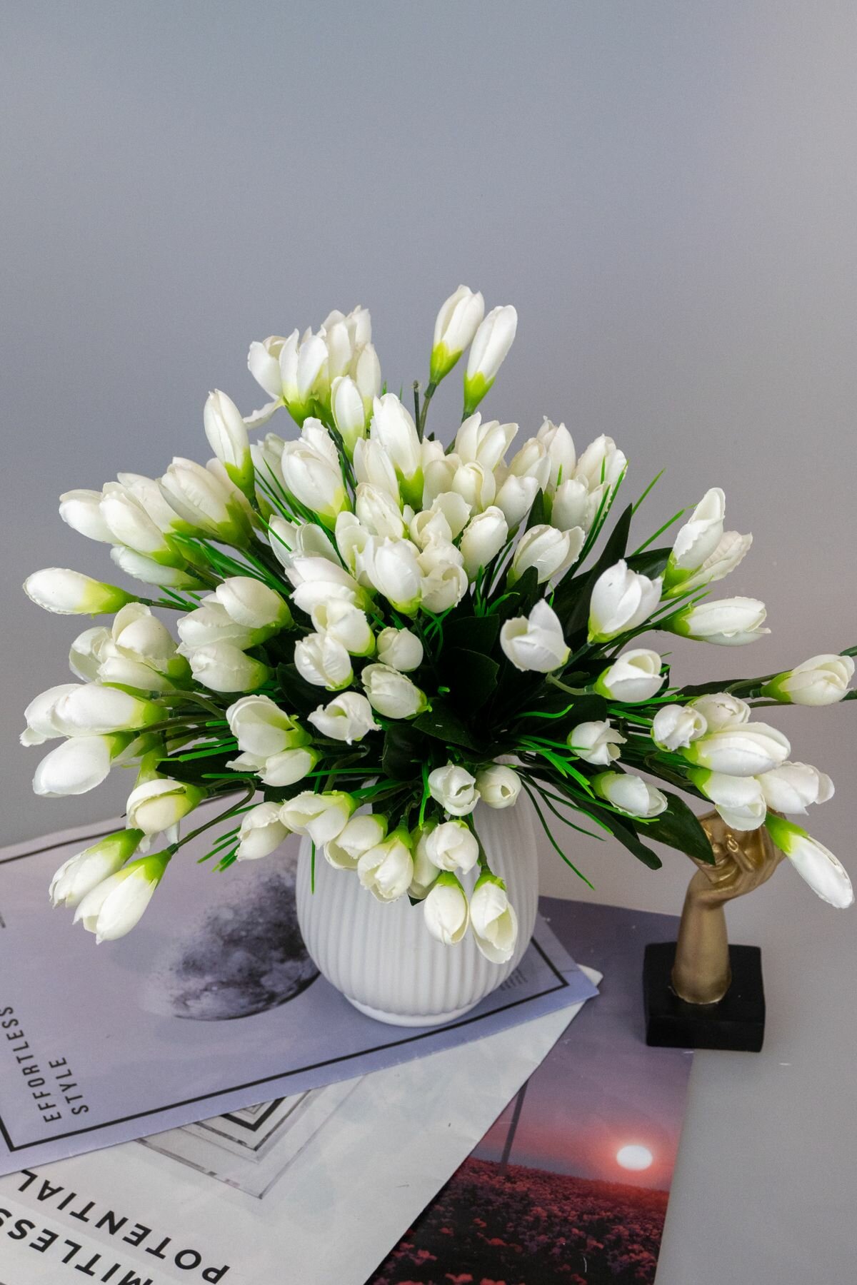 Искусственные цветы Крокусы-подснежники весенний букет Белые, 38 см, 5 букетов