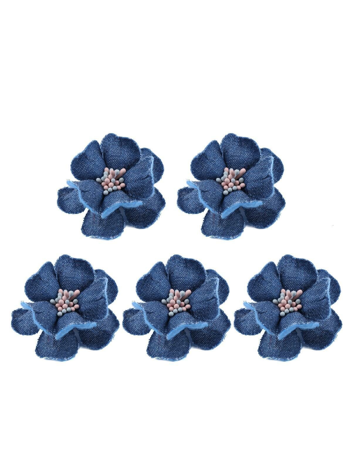 Набор из 5 цветочных аппликаций из джинсовой ткани, D2