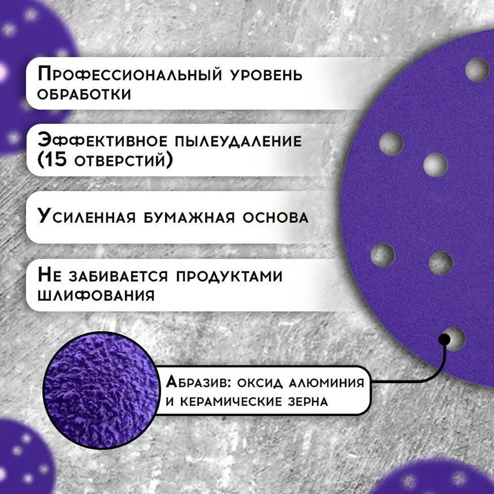 Диск CERAMIC PLUS 150 мм, 15 отверстий, Р 220, 50 шт Formel 93823150220 усиленной конструкции — фото 1