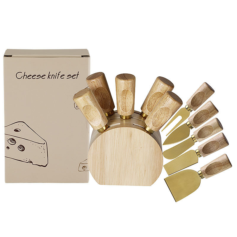 Набор ножей для сыра с ручкой из резинового дерева, нержавеющий нож для сыра, нож для сливок, набор ножей и вилок для сыра, 5 предметов