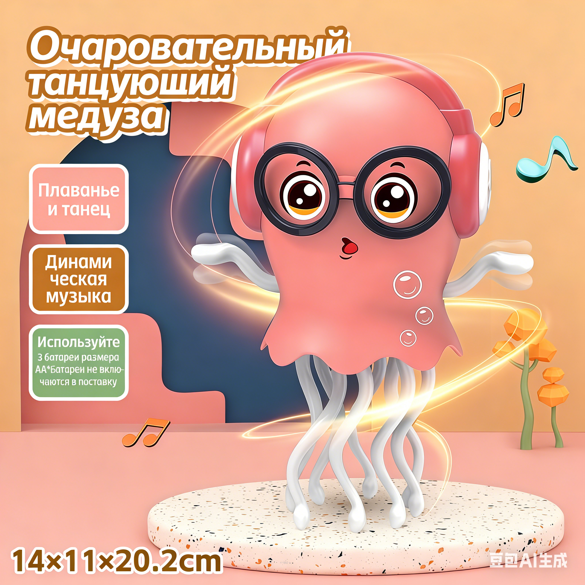 Волшебная электрическая медуза, танцующая звуковая и световая игрушка，большой размер,20*14cm