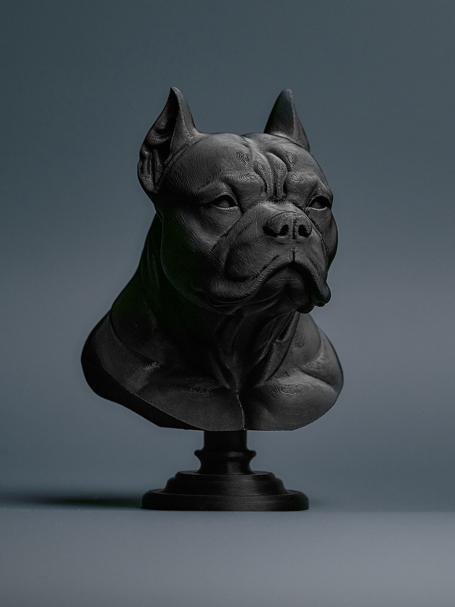 Статуэтка бюст собаки (Американский булли). Декоративная фигурка для интерьера. Чёрная