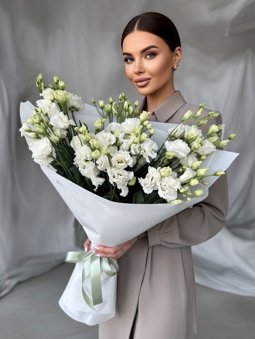 Букет живых цветов Лизиантусы (Эустома) Алиса Белые 7