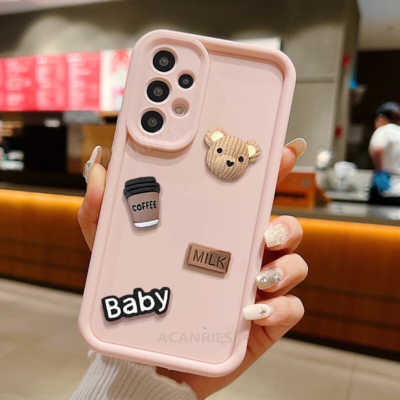 A 52 53 13 23 Силиконовый чехол с милым мультяшным 3D медведем для Samsung Galaxy A52 A53 A13 A23 A33 A32 4g 5g A72 A73 Противоударный чехол A52s Baby Light pink, A53 (4G 5G)