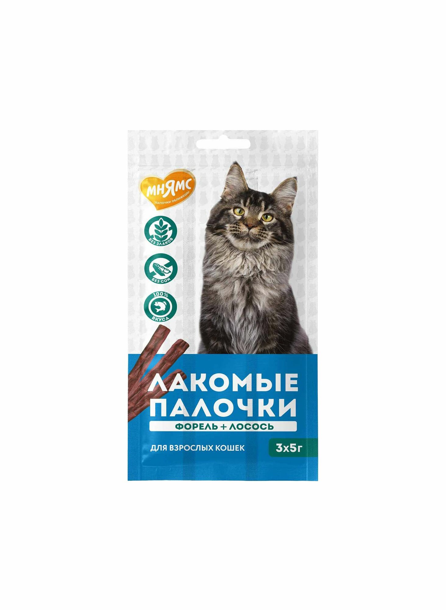 Лакомство Мнямс лакомые палочки для кошек с форелью и лососем 3х5 г
