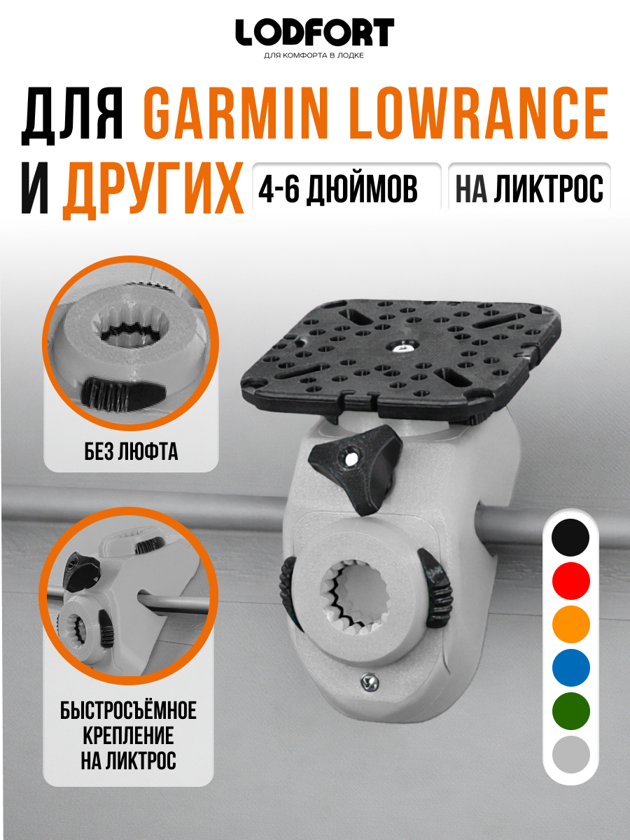 Держатель эхолота Lowrance elite/Garmin striker на ликтрос 4", 5", 6" LODFORT универсальный, быстросъёмный