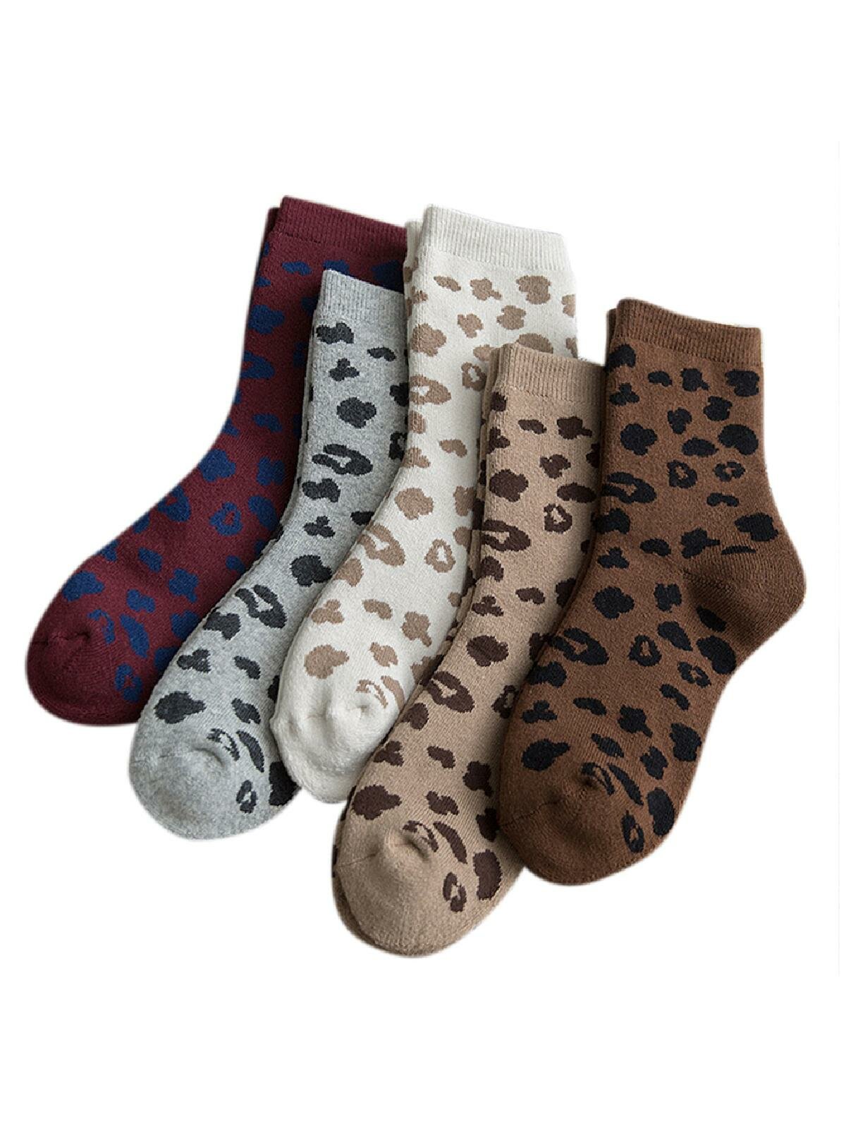 5 пар пятнистым леопардовым узором женские махровые носки хлопок носки трубки
