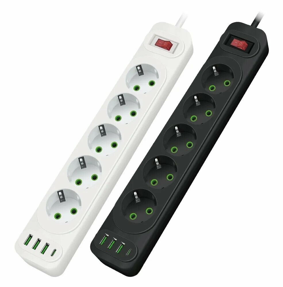 Сетевой фильтр HOCO NS2 5 гнезда + 3USB+1Type-c, 2м 2500W белое 1 шт