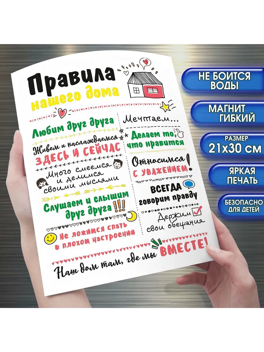 Магнит на холодильник "Правила нашего дома". Правила семьи.