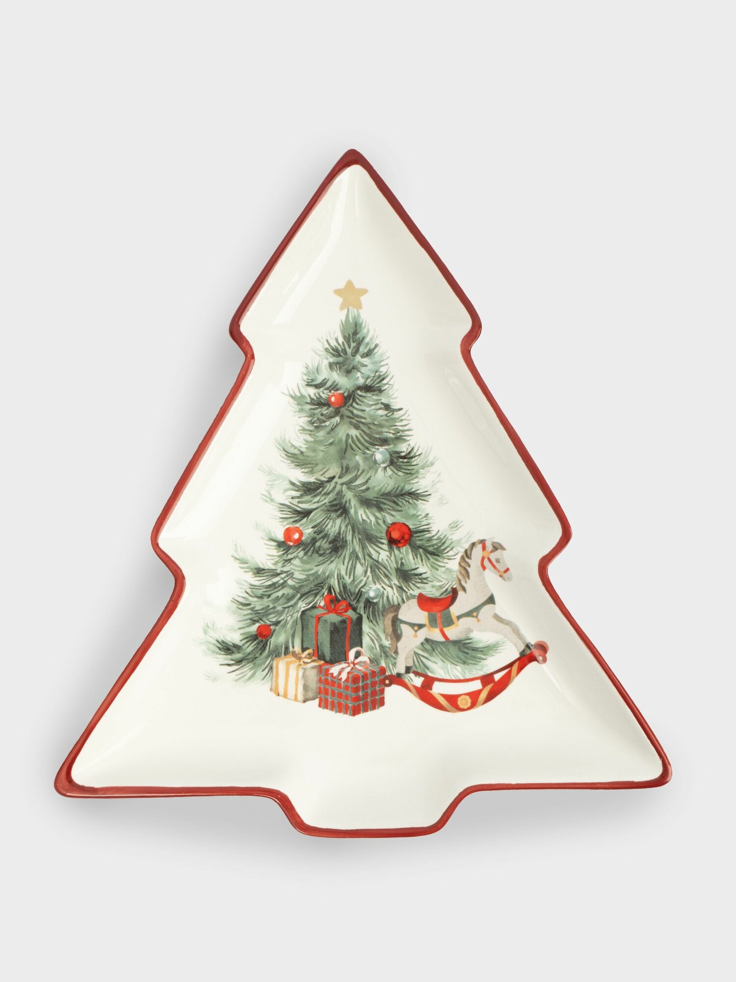 Керамическое сервировочное блюдо новогоднее 30х27 см Лошадка у елки, Festival