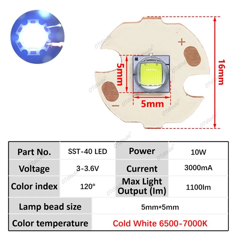 Luminus SST-40/SFT-40 светодиодный фонарик холодный белый SST-40-16mm Copper