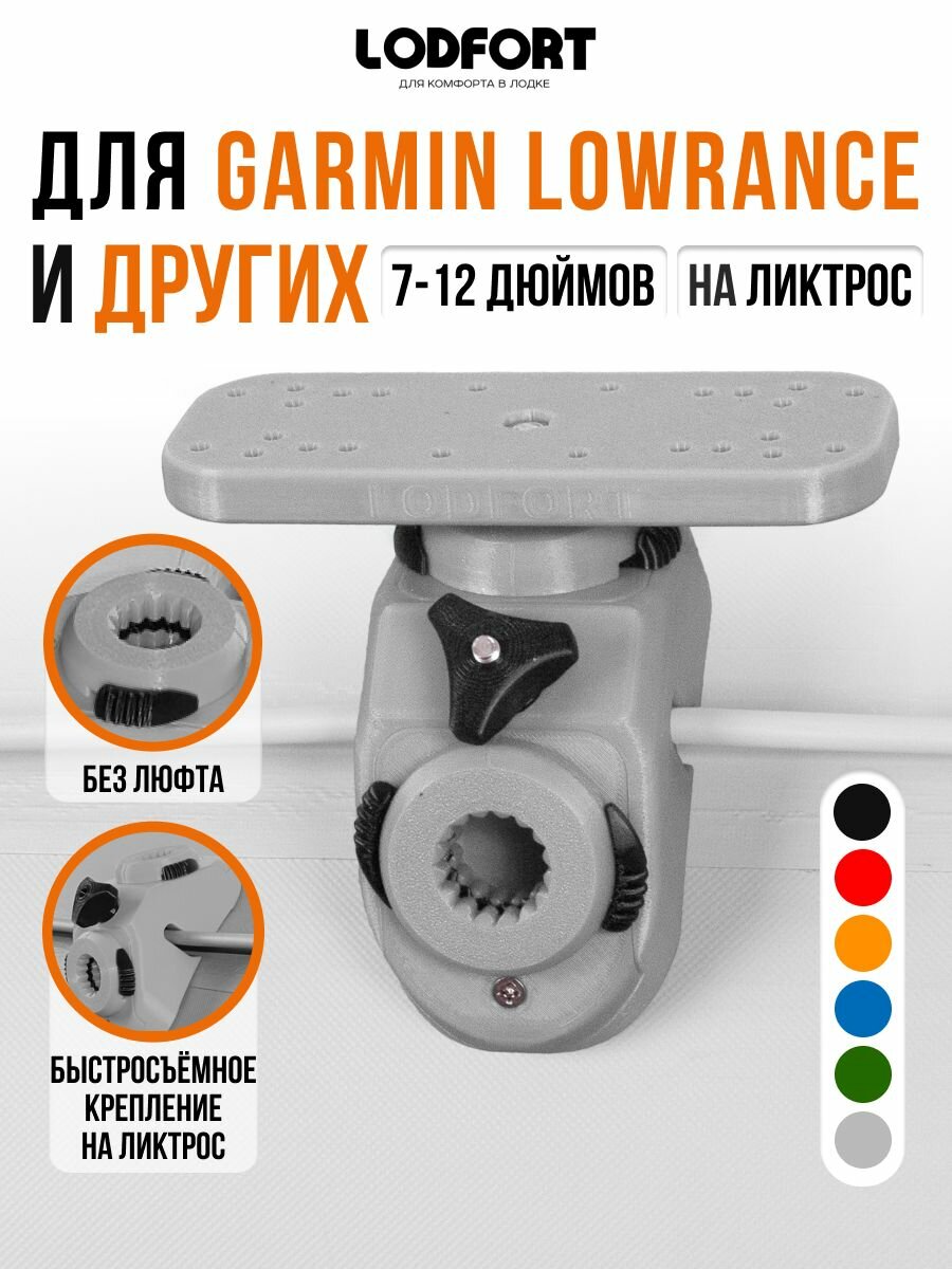Держатель эхолота Lowrance/Garmin на ликтрос 7", 8", 9", 10", 11", 12" LODFORT универсальный, быстросъёмный