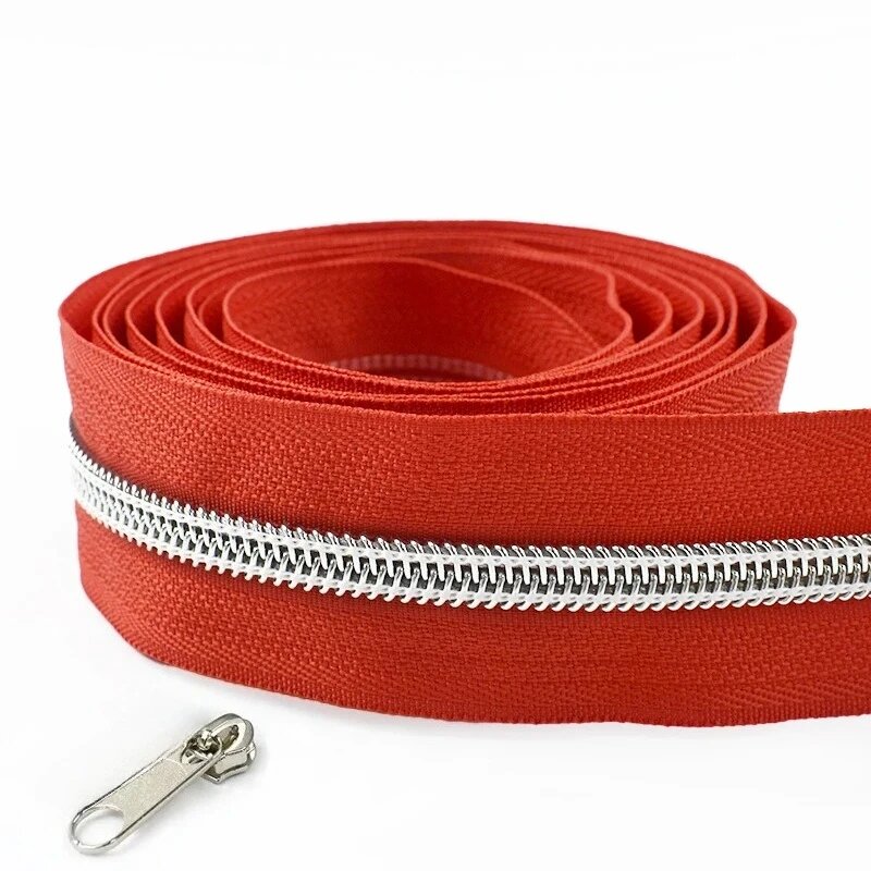 Meetee нейлоновые молнии серебристые 5# 8 метров Красный, 43-Silver, 2MZip(2PcsSlider)
