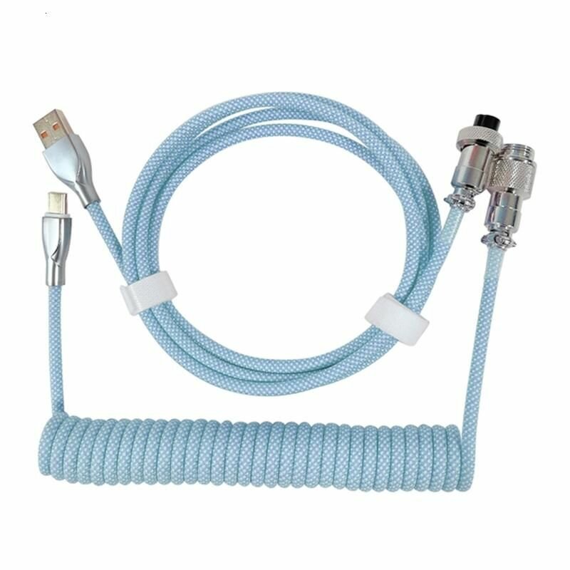 Спиральный USB-C кабель для игровой клавиатуры, небесно-голубой