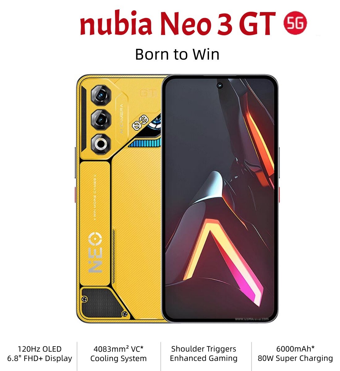 Смартфон Nubia Neo 3 GT (5G) 12/256ГБ электрожелтый, Gobal, 120HZ, Dual Nano Sim