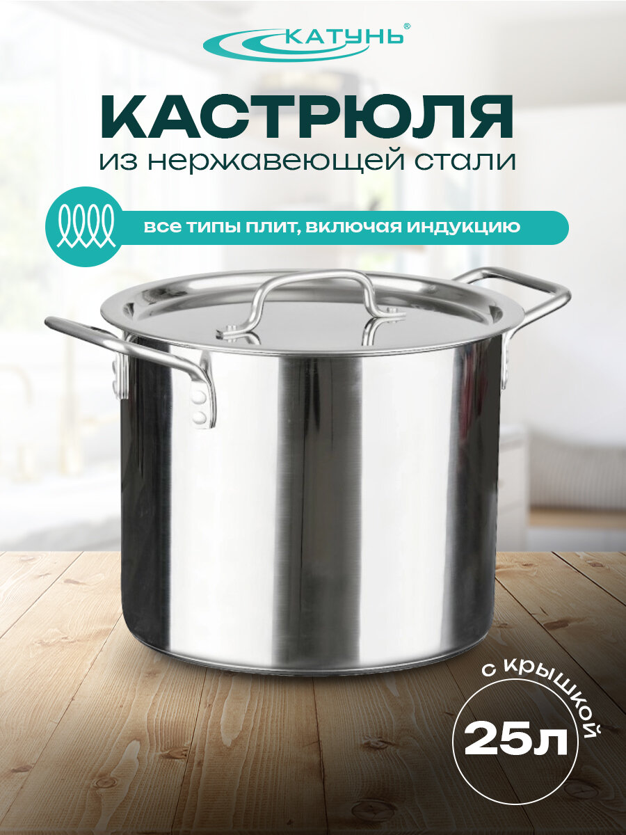 Котел-кастрюля Катунь, нержавеющая сталь, для индукционных плит, 25л