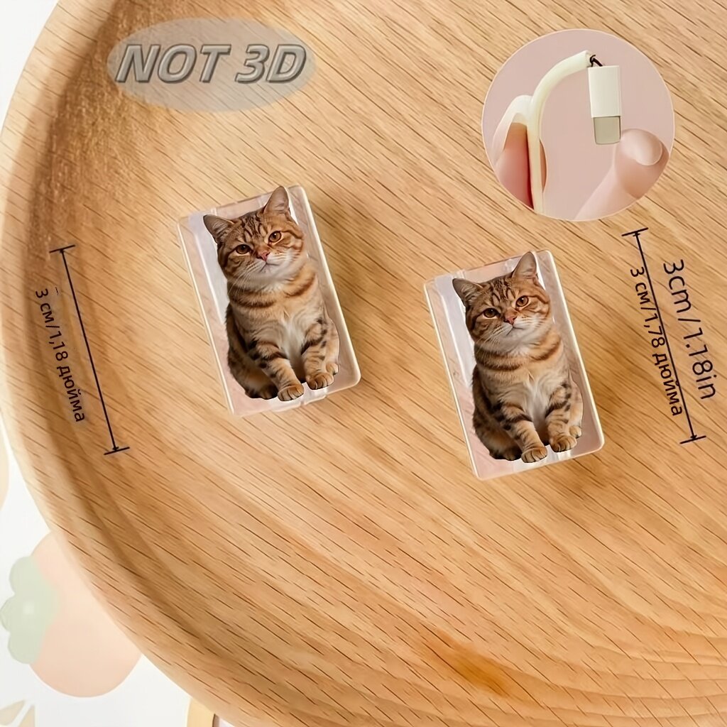 Защита для кабеля Type-C с дизайном "Оранжевый кот", 2D плоская прозрачная, 2 шт, противоизгибная, 1.18 дюйма