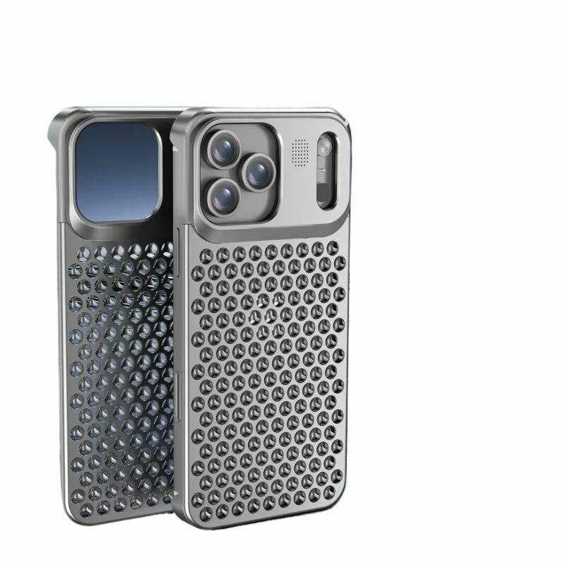 Чехол для iPhone 17 Pro , алюминий, ароматизатор, безрамочный, ажурный, охлаждение, противоударный, серебристый алюминиевый охлаждающий ударопрочный
