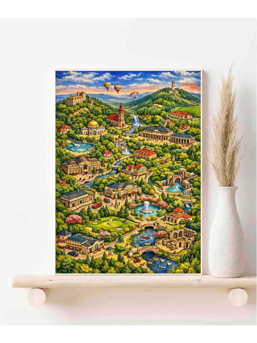 Баден-Баден, Германия, Fantasy Map, Карта, Плакат 30x42см