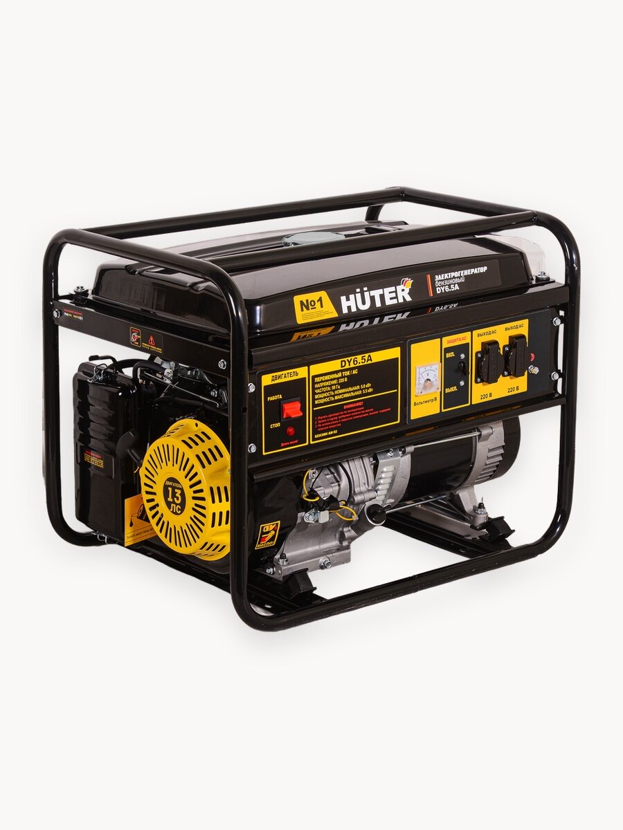 Генератор бензиновый 5 квт, Huter DY6.5A, 5.5 кВт, ручной стартер, бензин АИ-92