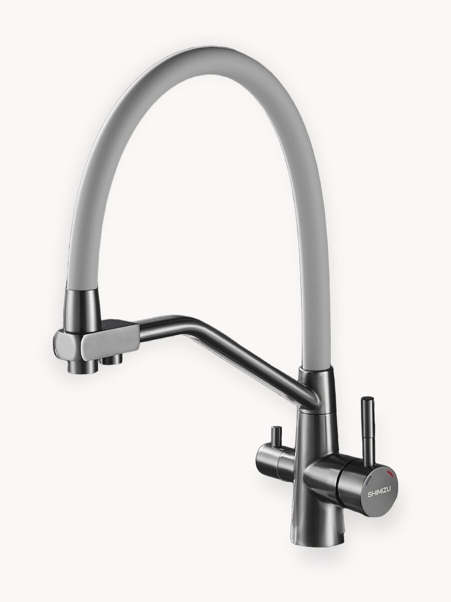 Смеситель для кухни с гибким изливом и подключением к фильтру, серый