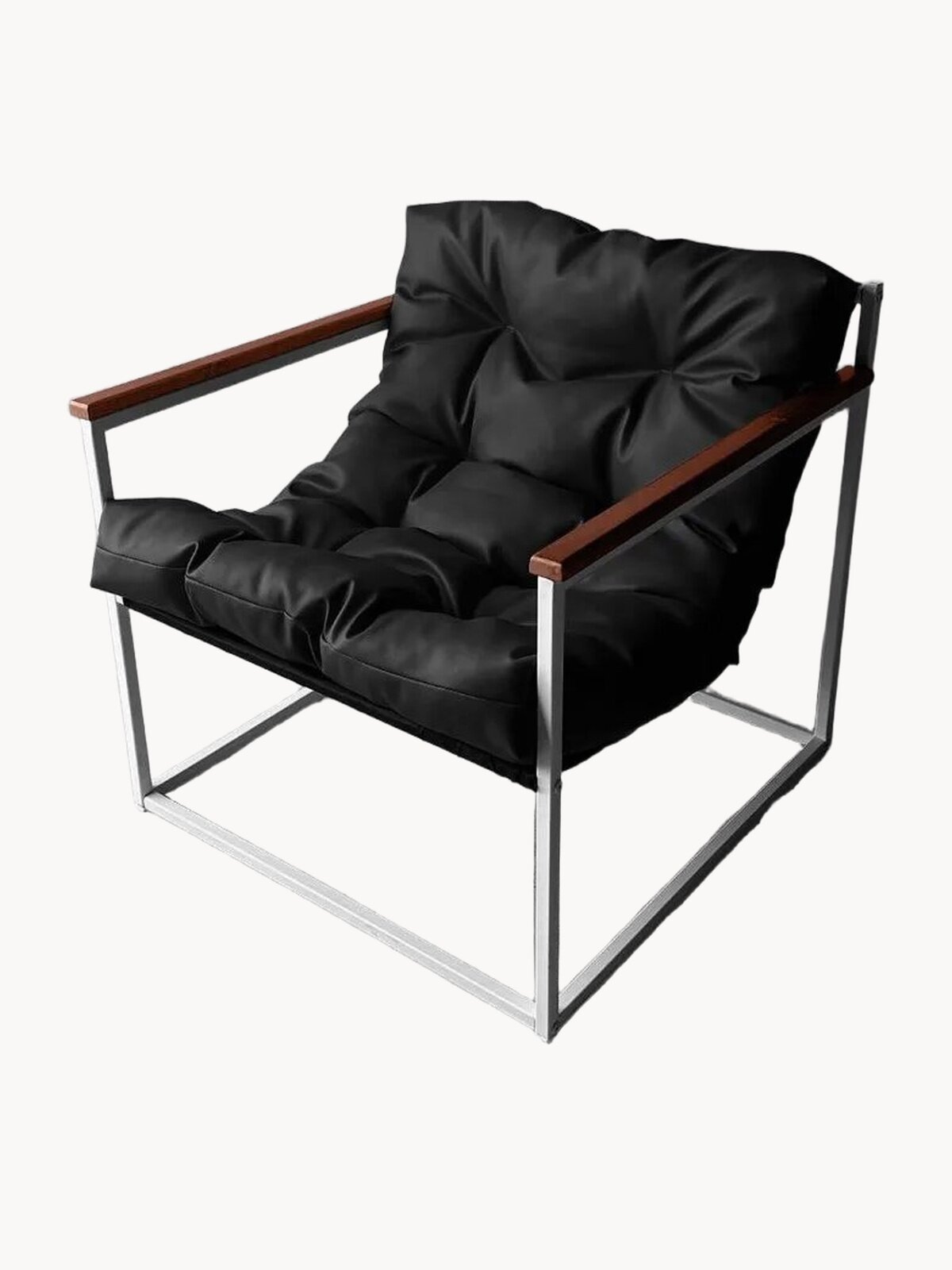 Кресло лофт мягкое удобное для отдыха, уличное, на балкон, на веранду, во двор, в баню, Комфи ++ кожзам черный