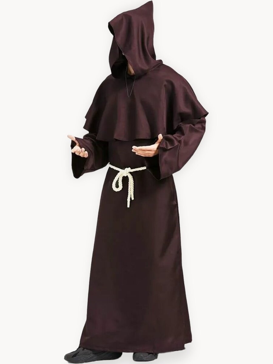 Костюм Монаха в стиле средневекового священника коричневая мантия с капюшоном костюм для косплея на Хэллоуин