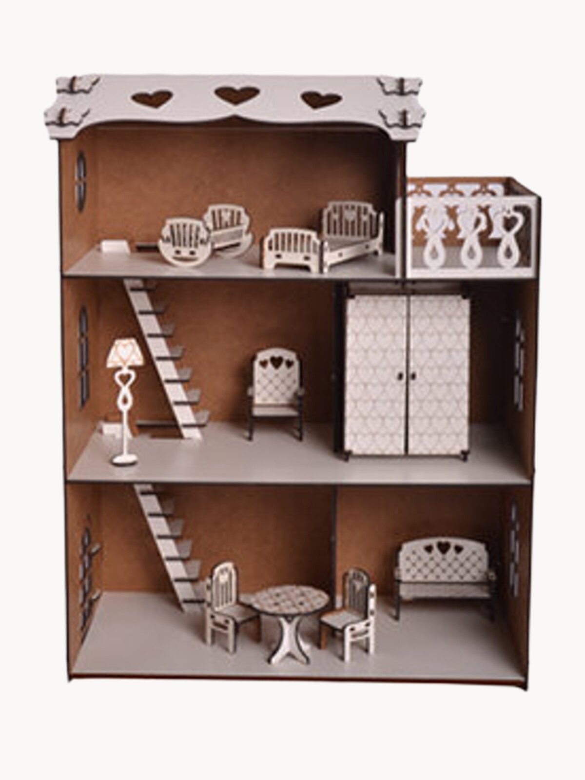 Кукольный домик деревянный с мебелью Варя для кукол барби до 16 см ХДФ белая