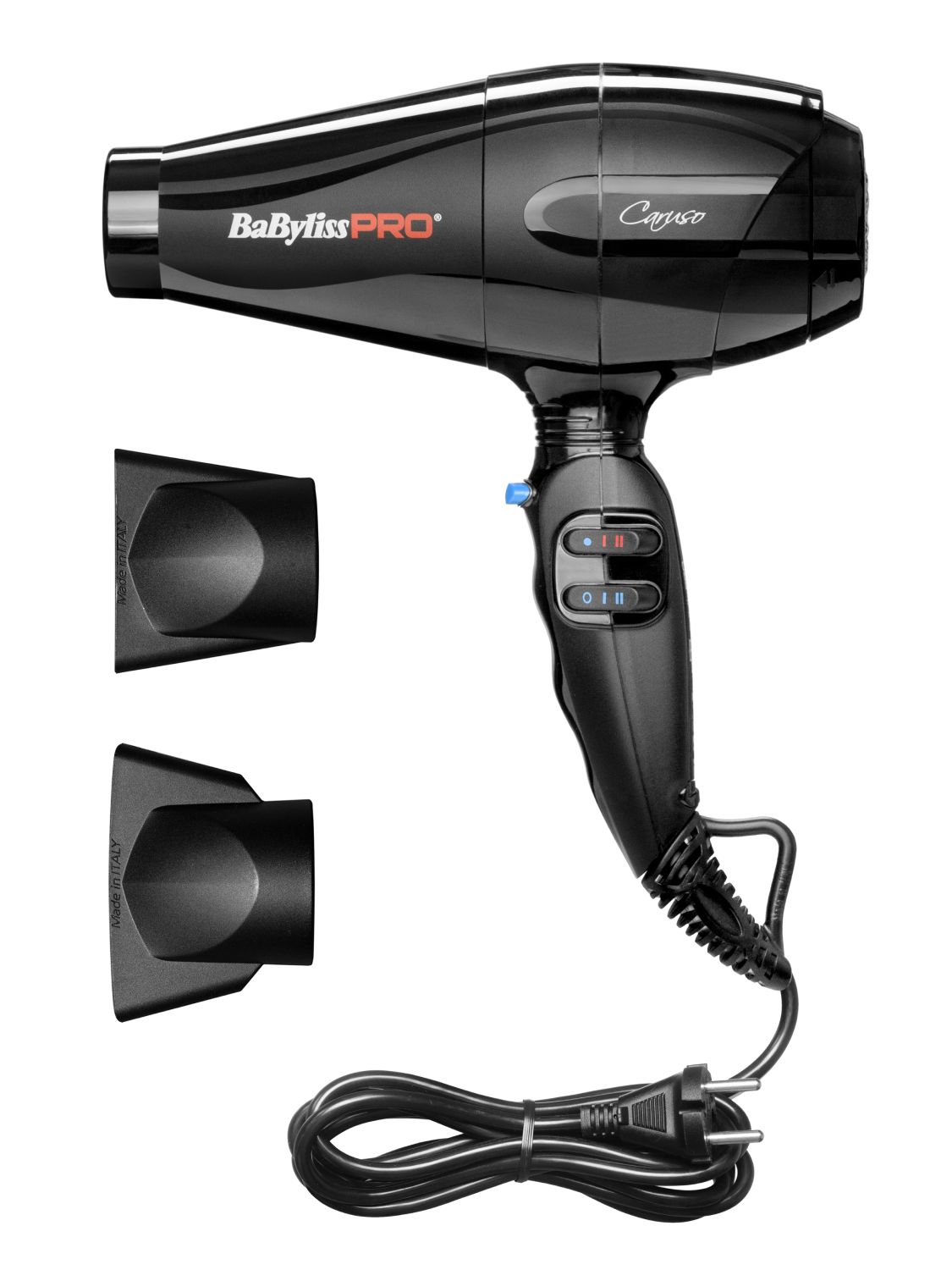 BaByliss PRO Фен для волос Caruso 2400 Вт, скоростей 2, кол-во насадок 3, черный