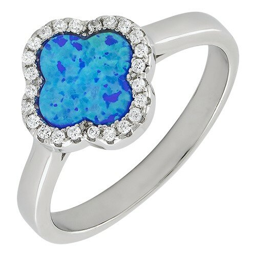 Перстень, серебро, 925 проба, родирование, опал, циркон