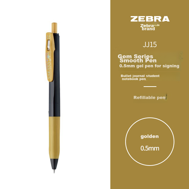 ZEBRA JJ15 Gemstone Series Smooth Pen, 0.5mm Retractable Gel Pen, Bullet Tip Signing Pen, Student Journal Pen, Marker Pen, JJ15-GO, Gold