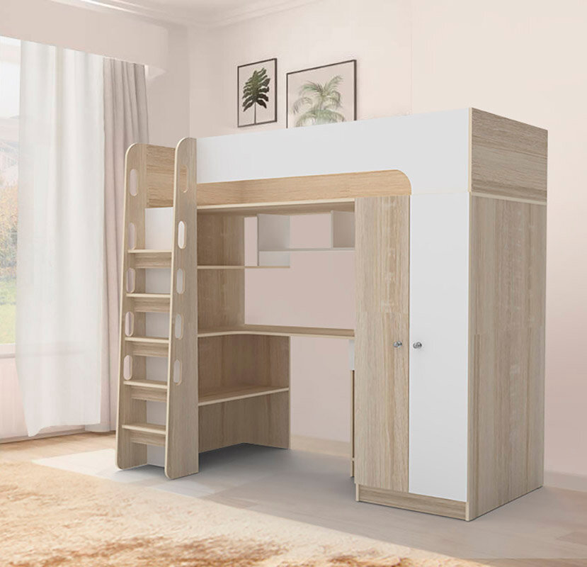 Кровать чердак Астра 10 Дуб Сонома Белый